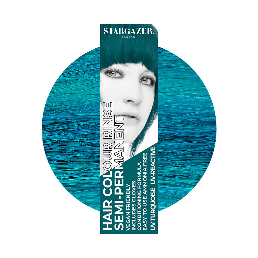 Stargazer Semi-Permanent Hair Dye UV Turquoise, UV-Reactive Colour.